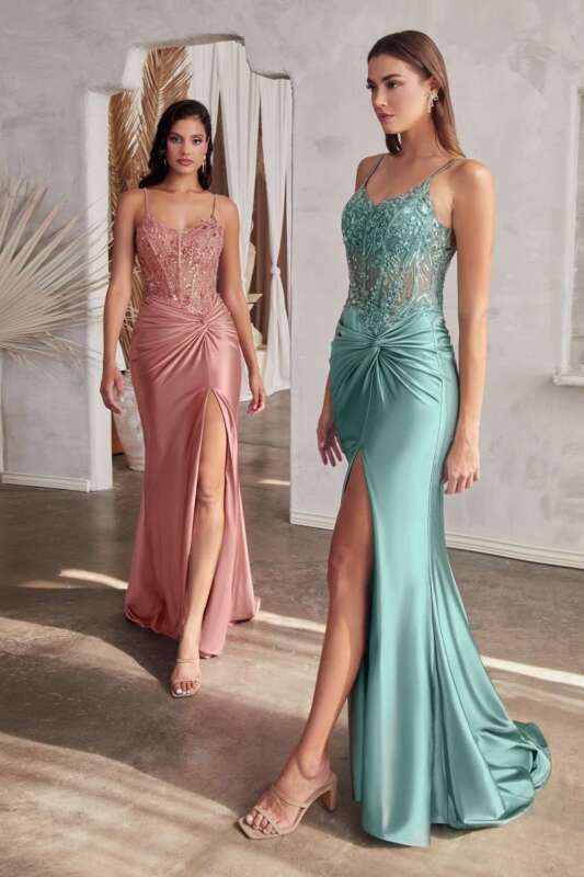 CD - SATIN GOWN WITH EMBELLISHED BODICE - 18atelier